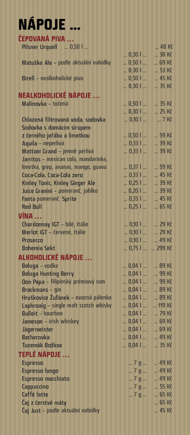 Nápojový lístek | Domyno Burger Bar